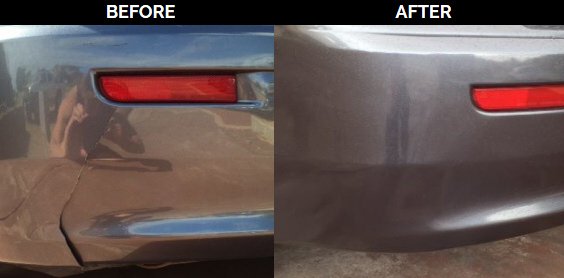 Here is the same bumper before and after repair.
